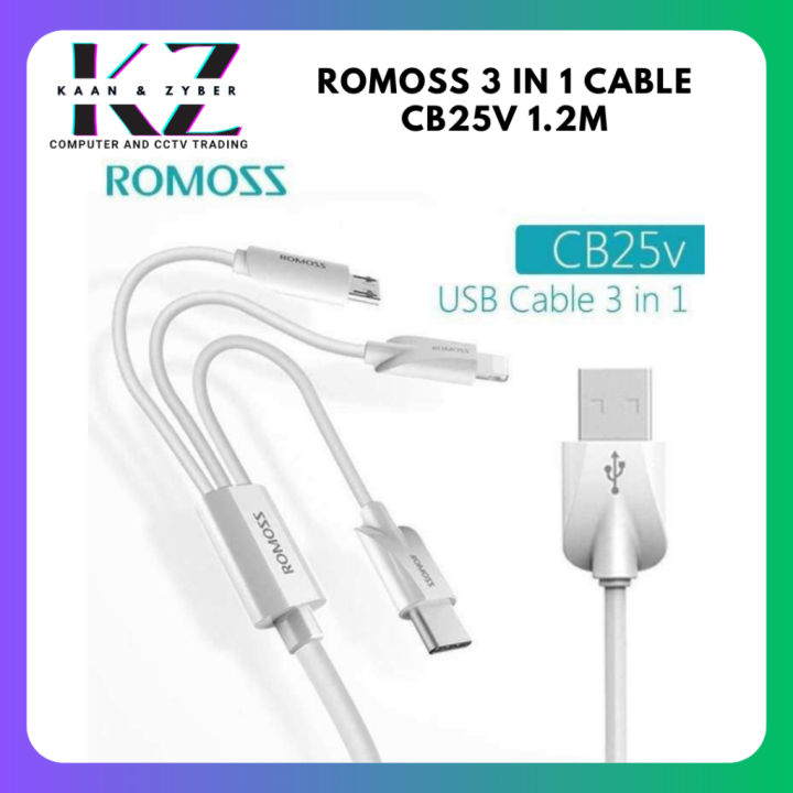 Romoss 3 in 1 Cable CB25V 1.2M | Lazada PH