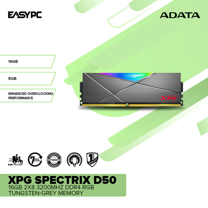 EasyPC | Adata XPG Spectrix D50 16GB 2x8 3200mHz DDR4 RGB White or Tungsten-Grey Memory Ram for ...