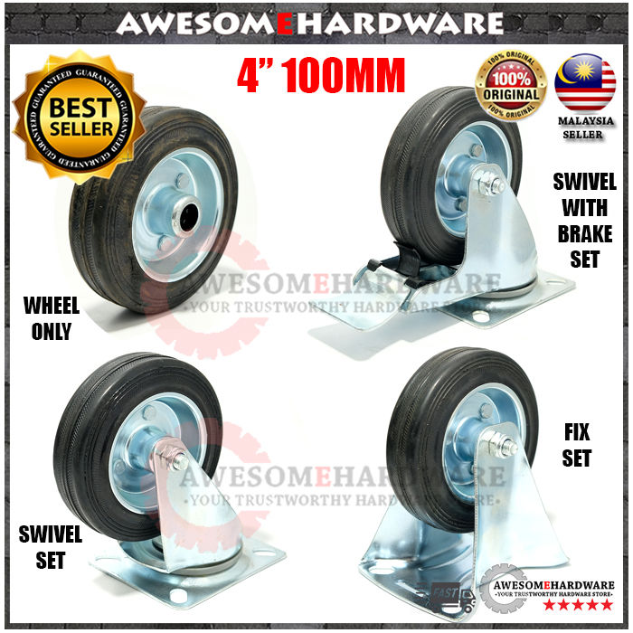 (4 INCH) DOCKER HERCULES 4" 100MM RUBBER CASTER WHEEL ROLLER RODA | Lazada