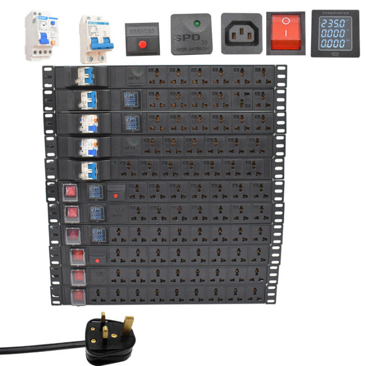 19 Rack Mount Inch Pdu Power Distribution Unit 5 6 7ways Rackmount For Cabinet 2m Ammeter Short