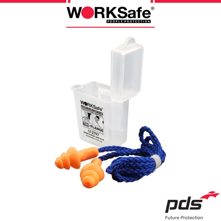 WORKSafe Safety Tri-Flange Earplugs, Corded in Individual Box with ...