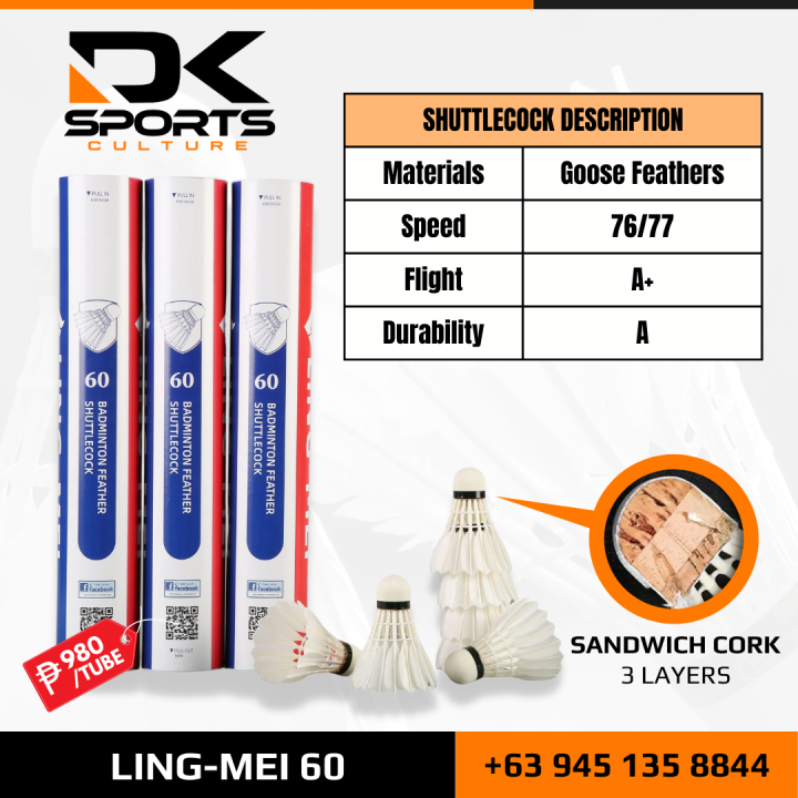 Ling-mei 60 Feather Shuttlecock | 77 and 76 Speed | Flight A+ | Lazada PH