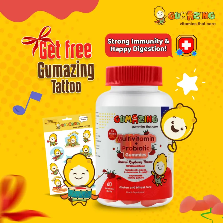 Gumazing Kids Daily Vitamin Gummy : Multivitamin + Probiotic Gummy for ...