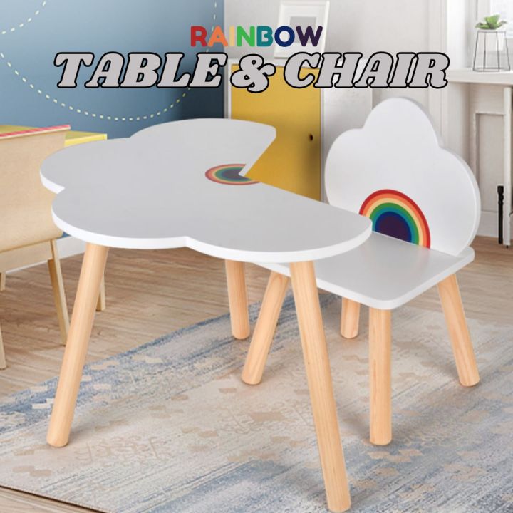 BYJ Wooden Rainbow Table and Chair Learning Desk Set Study Table ...