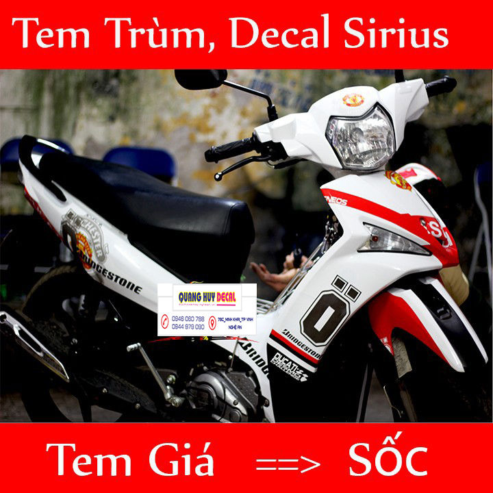 Tem trùm Sirius Fi trắng đỏ đen Mu - Độ dán team trùm decal xe máy ...
