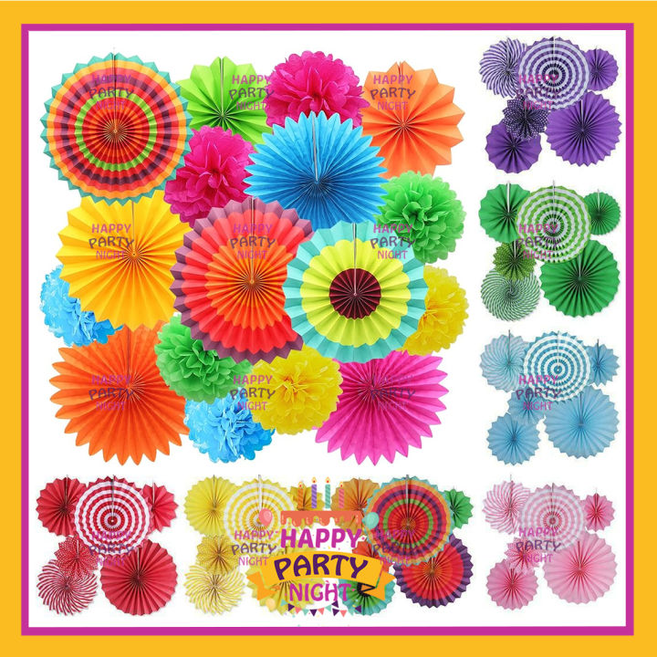 Happy Party Night 6pcs Paper Party Fan Party Paper Fan Flowers ... Happy Party Night 6pcs Paper Party Fan Party Paper Fan Flowers ...