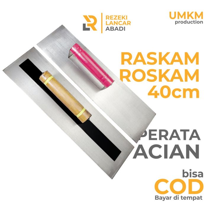 ROSKAM RASKAM 40cm / 27cm BESI BAJA POLOS / GERIGI PLASTERING TROWEL ...