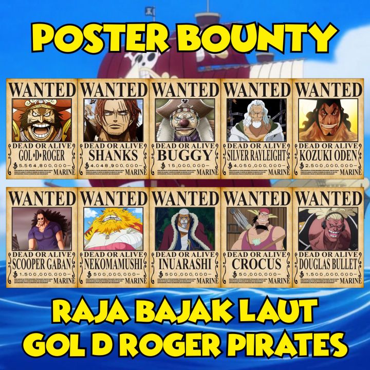 Poster Bounty Anime One Piece Crew Raja Bajak Laut Gol D Roger Pirates ...