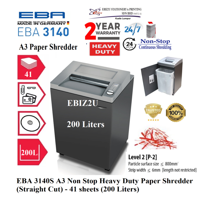 EBA 3140 S A3 Non Stop Heavy Duty Paper Shredder (Straight Cut) 4mm ...