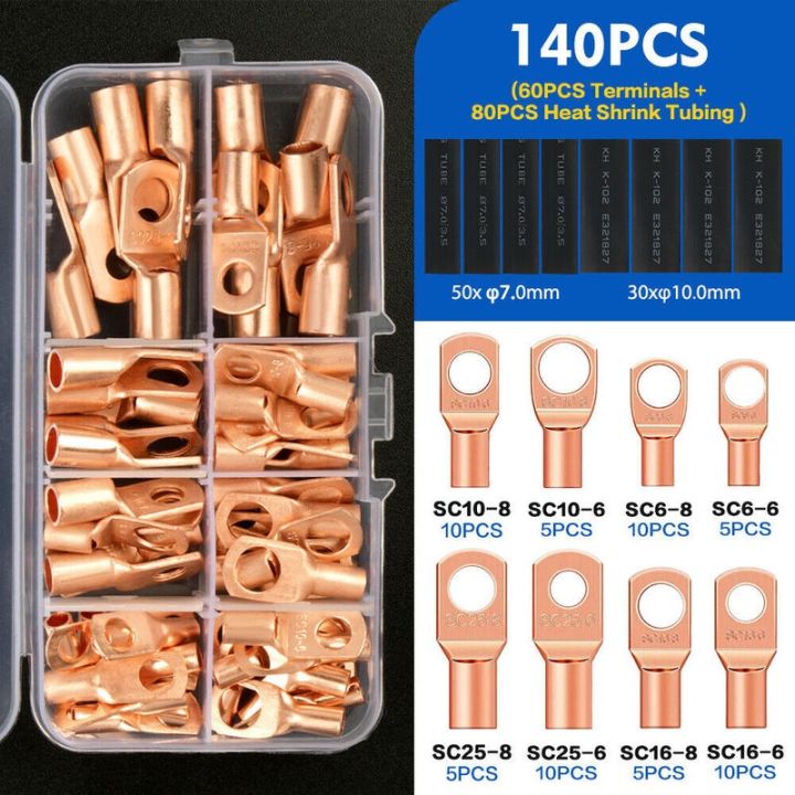 60/140PCS Copper Wire Ring Terminals Lug SC Battery Welding Bare ...