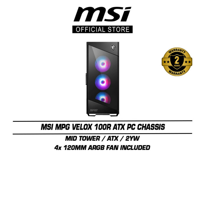 MSI MPG Velox 100R PC Chassis (ATX | 4x 120mm ARGB Fan | 2Y) | Lazada