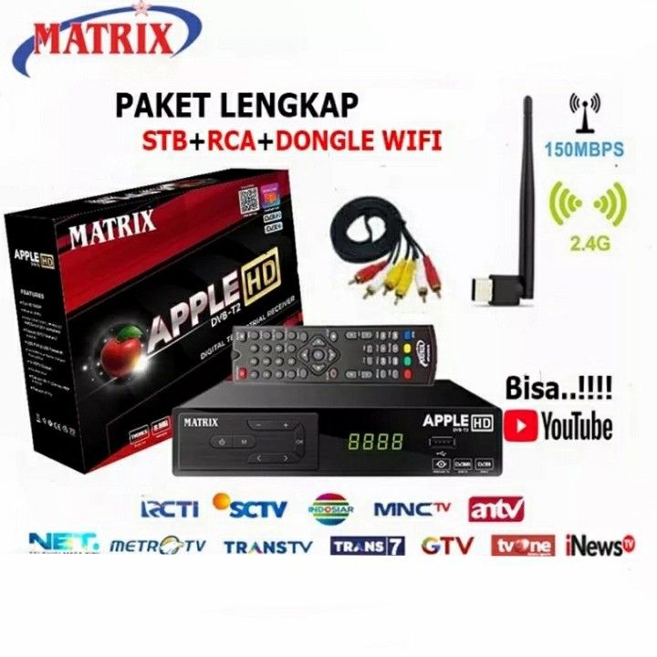 PAKET STB SET TOP BOX MATRIX APPLE HD + DONGLE WIFI +HDMI MATRIX DVB T2 ...
