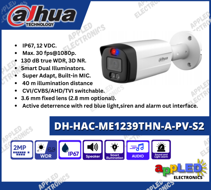 Dahua DH-HAC-ME1239THN-A-PV 2MP Smart Dual Illuminators Active Deterrence HDCVI Analog Bullet ...