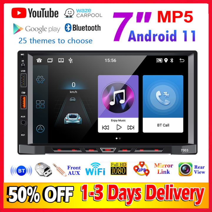 Android 11 Car Stereo 7 Inch Bluetooth WiFi GPS Navigation AUX Input ...