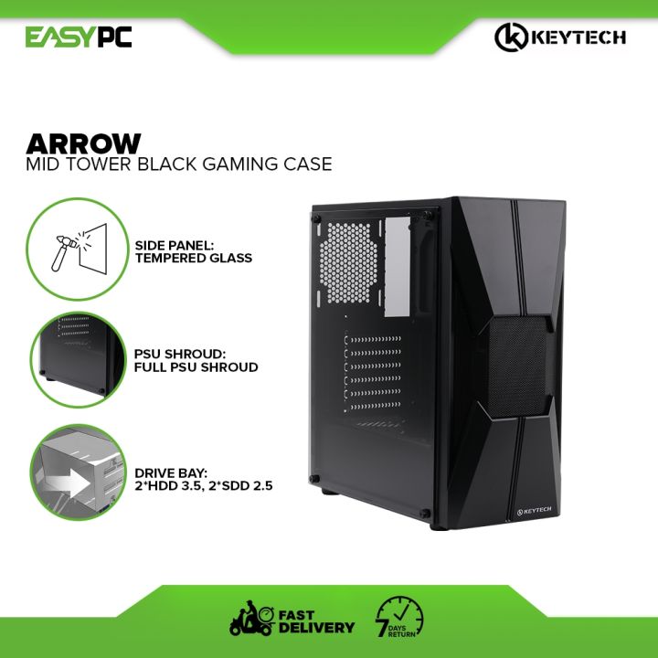 EasyPC | Keytech Arrow Mid Tower Gaming Case Black Desktop Casing For ...