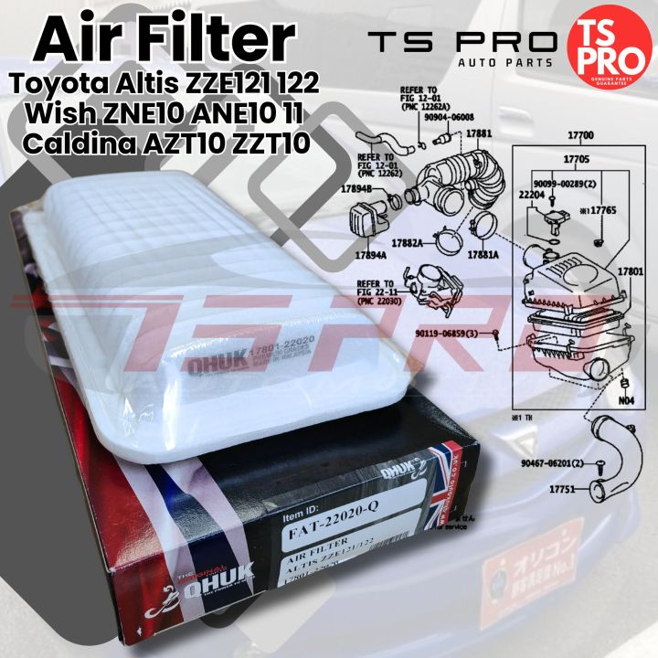QHUK FAT-22020-Q Air Filter (17801-22020) - Toyota Altis ZZE121 122 ...