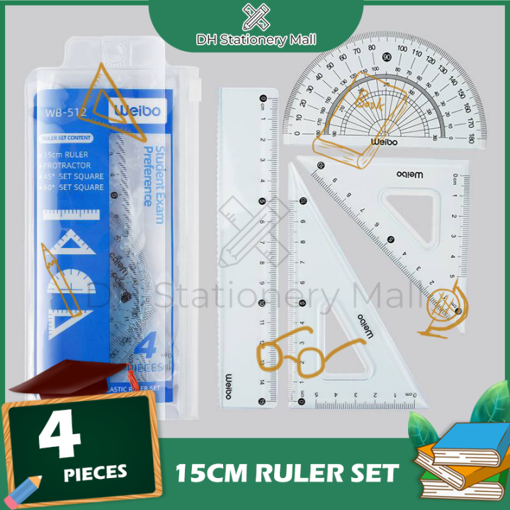 Advertising ruler 15CM 4-piece bag set student office drawing ruler ...