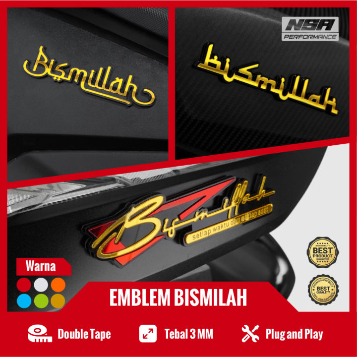 1PCS EMBLEM MOTOR MOBIL BISMILLAH EMBLEM BISMILLAH TIMBUL BUKAN STIKER ...