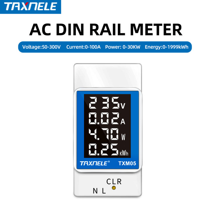 4IN1 Din Rail AC Monitor 110V 220V 100A Voltage Current Watt KWH Power ...