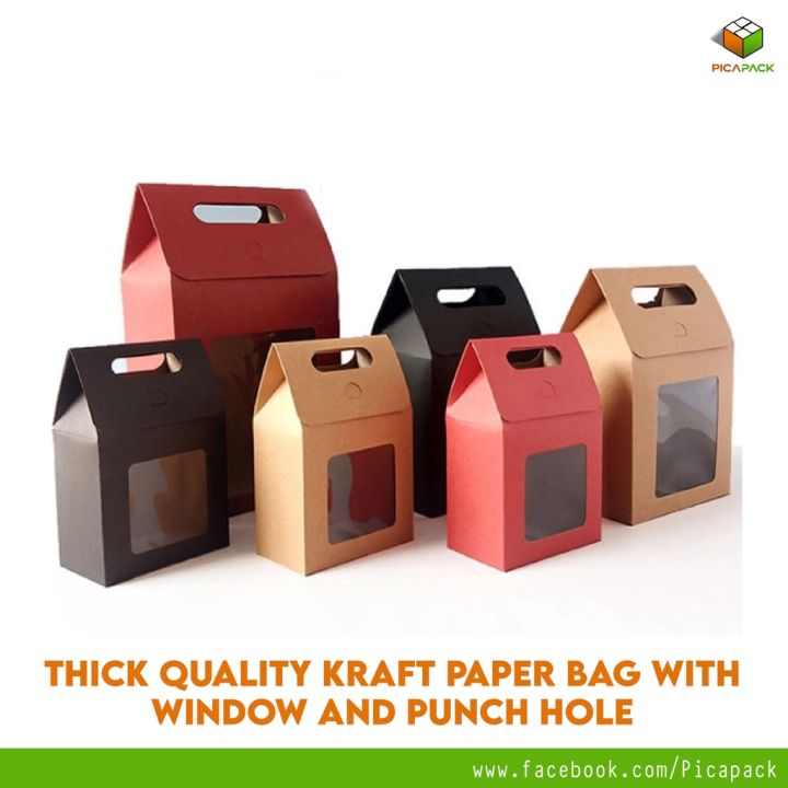 10pcs Thick Quality Kraft Brown Black Paper Bag with window Flip window ...