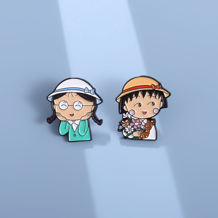 Cute Cartoon Momoko Sakura Brooch Pins Chibi Maruko Chan Anime Brooch ...