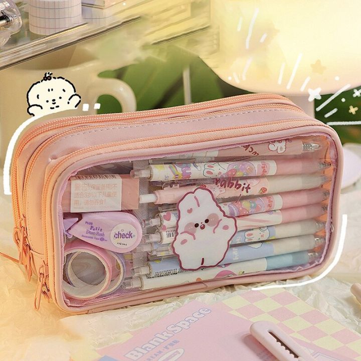 Cute Pencil Bag Transparent PVC Student Cartoon Pencil Case Large ...