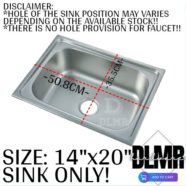 14x20 Stainless SUS304 Kitchen Sink Single Trough Household Dishwashing ...