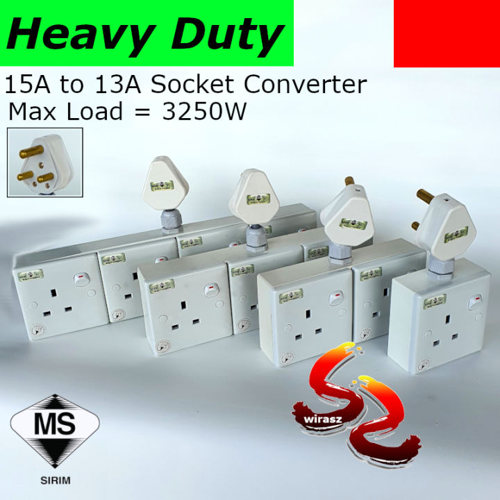 Heavy Duty Power Socket Convertor Adaptor (round 3 pin)15A to 13A ...