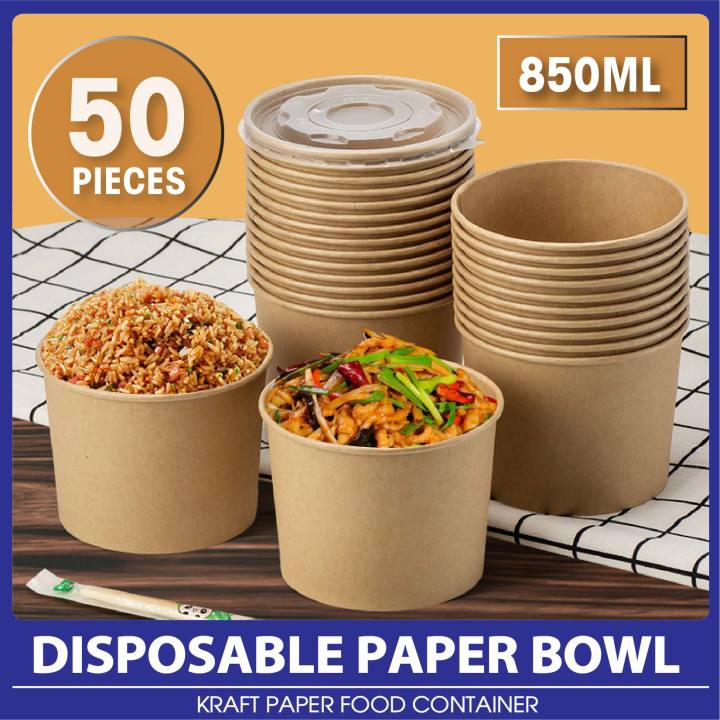 EMBRACE PH Disposable Paper Bowl 50PCS 850ML Disposable Food Kraft ...