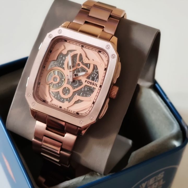 Original Fossil Inscription Rose Gold-Tone Rose Gold Dial Stainless ...