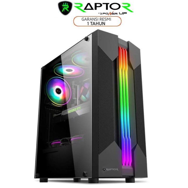 Casing PC Gaming RAPTOR Black Strike 1626 with LED Include PSU 500W ...