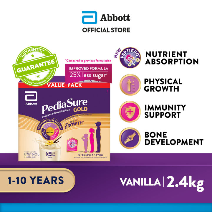 PediaSure® Gold with PeptiGroᵀᴹ Value Pack - Classic Vanilla, 2.4kg (4x600g pack) | Lazada Singapore