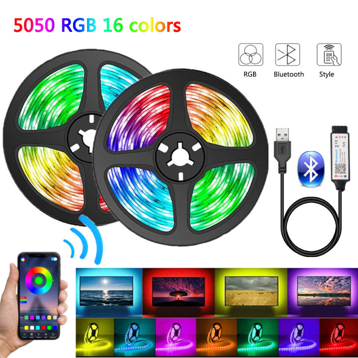IP20 5050 5V Flexible RGB LED Strip Lights 16 Color USB Powered for TV ...