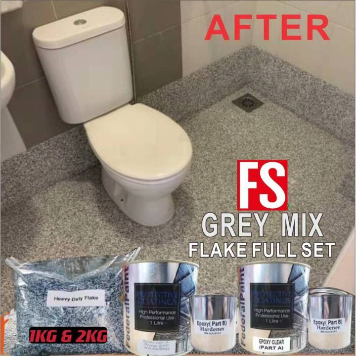 ( GREY MIX 8801 ) Full Set Epoxy Colour Flake Coating ( 1KG FLAKE / 1L ...