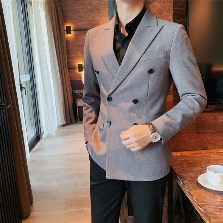 GUKENRO Pure Color Suit For Men Classical and Timeless Design Korean Slim Fit Office Wedding ...