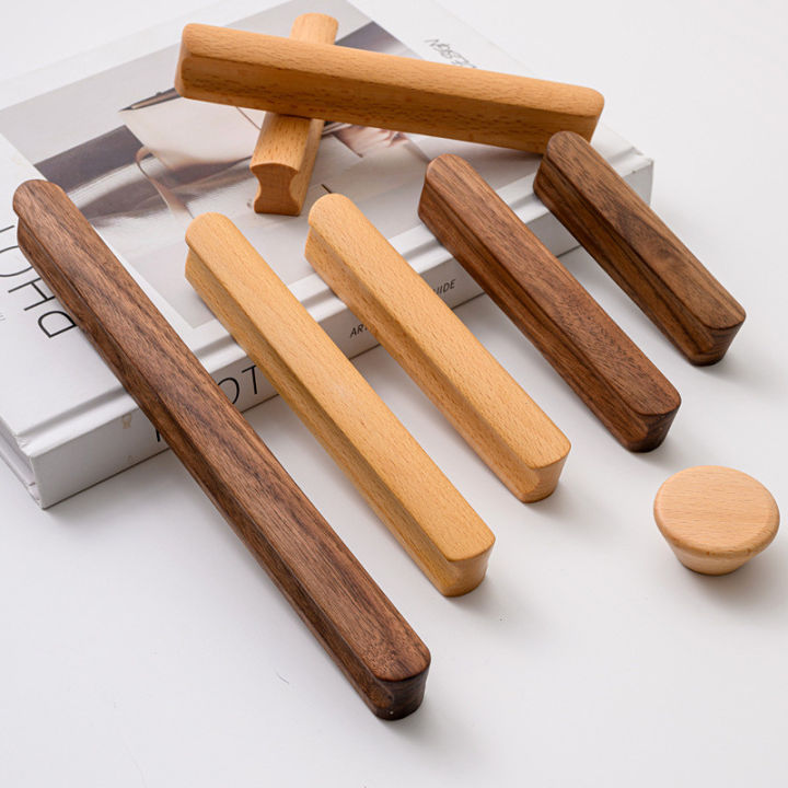 Modern Simple Log Handle Solid Wood Cabinet Door Handle Closet Handle Wood Drawer Knob And ...