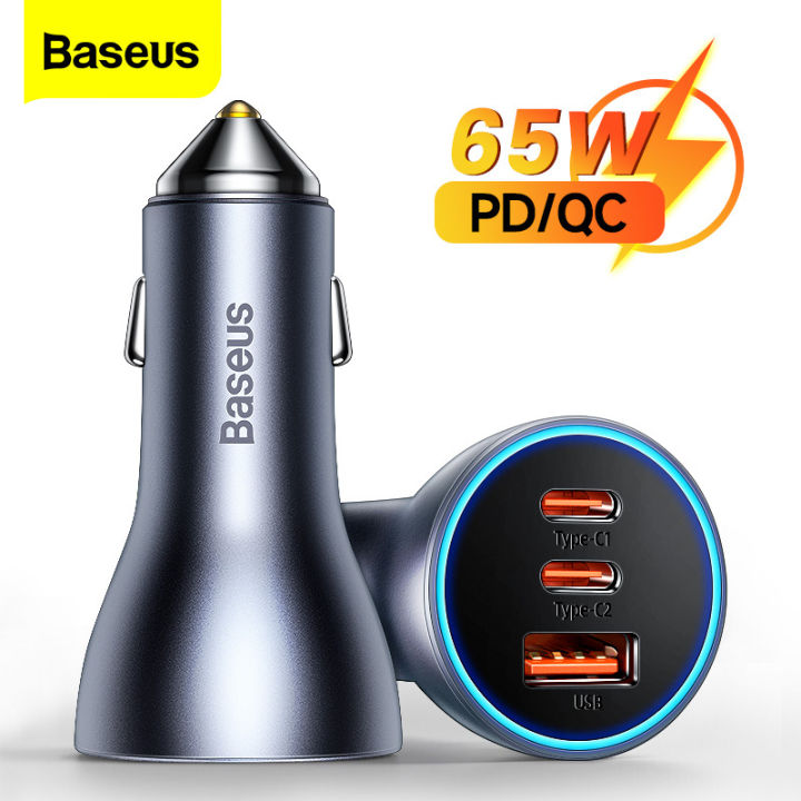 Baseus 65W USB Car Charger Type C Quick Charge QC 4.0 PD 3.0 Fast Car ...