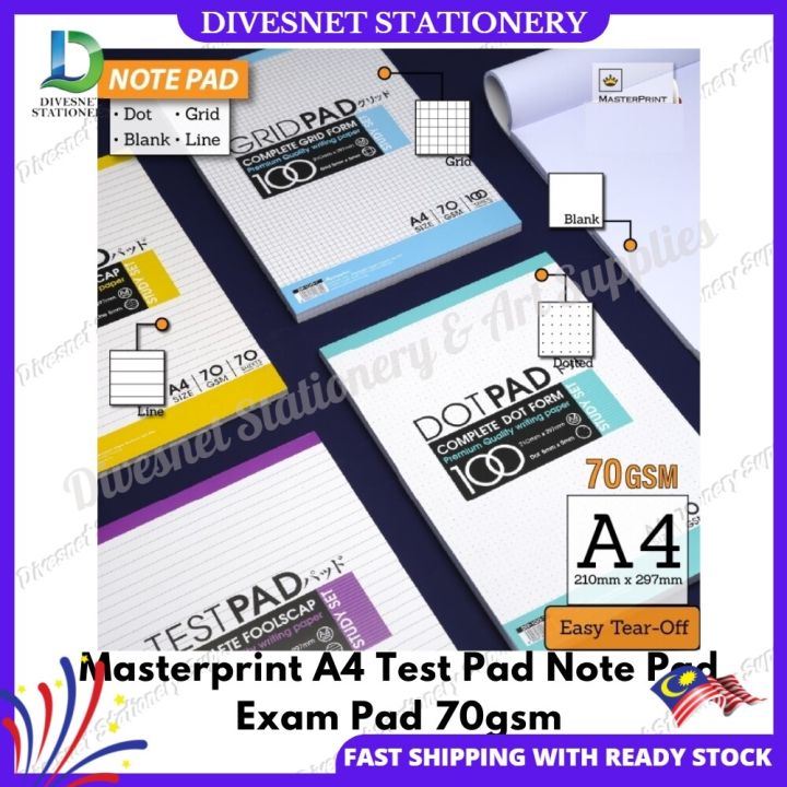 Masterprint A4 Test Pad Note Pad Exam Pad 70gsm (Dot/Grid/Blank/Line ...