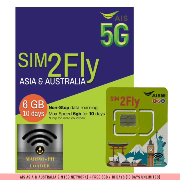 AIS Sim2fly Sim card Asia & Australia + FREE 6gb [ 10days Unlimited ...