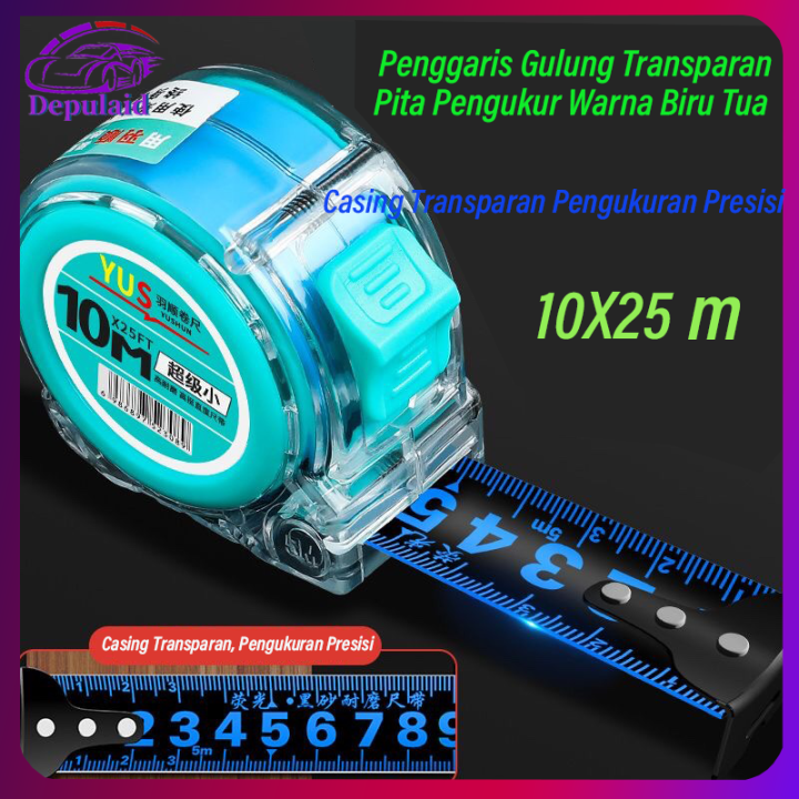 Pita Ukur Baja Tahan Aus dengan Warna Biru Neon, Penggaris 10 Meter ...