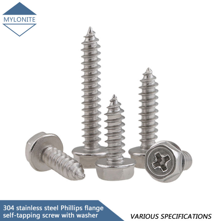 304 Stainless Steel Phillips External Hex Flange Self Tapping Screws ...