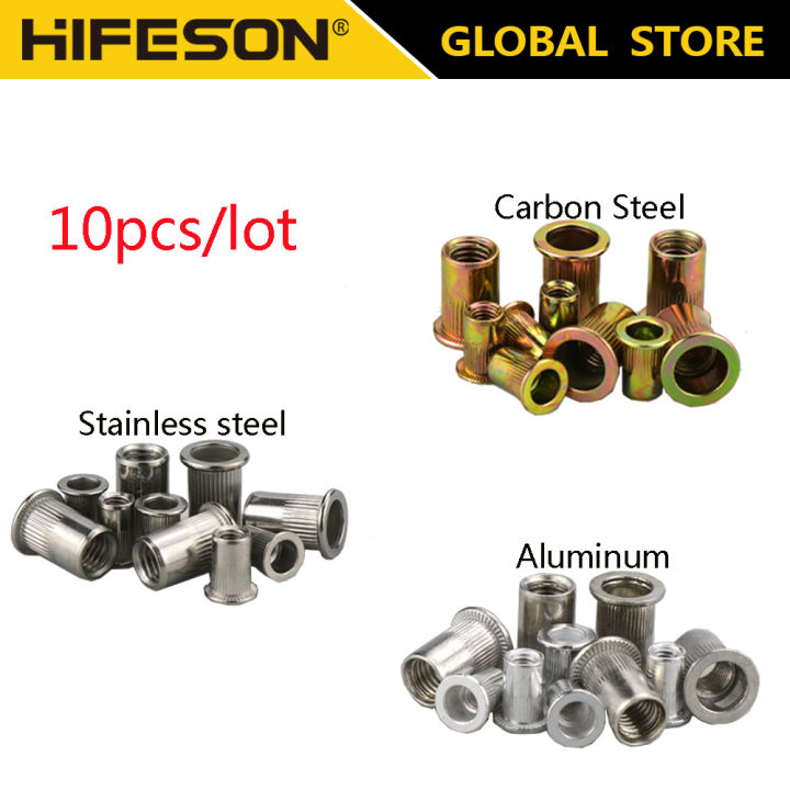 10pcs/lot Flat Head Rivet Nuts Stainless Steel Aluminum Carbon Steel ...