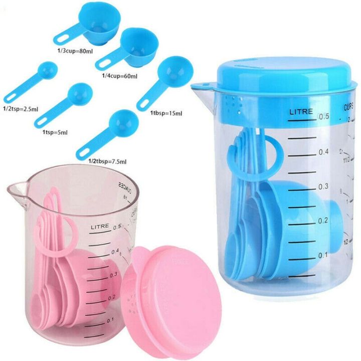 Measuring Cup Container Spoons Set 7Pieces Plastic Storage and ...