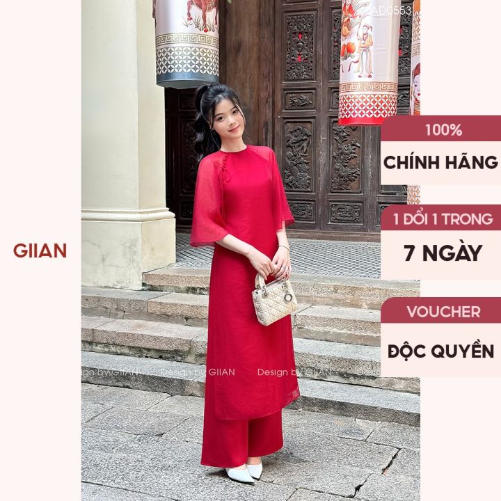 Áo dài đỏ dáng suông cách tân thiết kế trẻ trung tay lỡ chính hãng ...