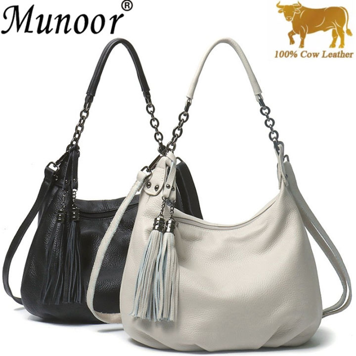 ด้านบนธัญพืชคุณภาพสูง Munoor 100% ผู้หญิงหนังวัวแท้กระเป๋าสะพายไหล่ ...