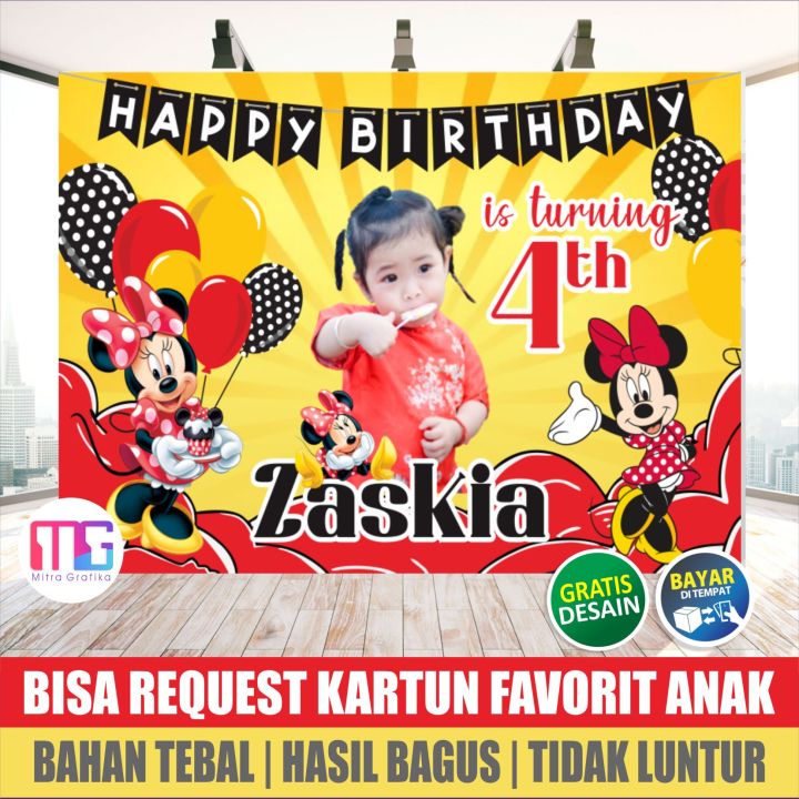 Cetak Spanduk ultah anak tema minniee mouse / banner ulang tahun anak ...