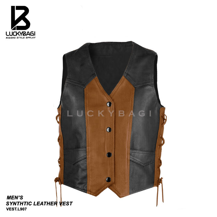 Rompi Motor Leather Vest Rompi Kulit Sintetis Rompi Kulit | Lazada ...