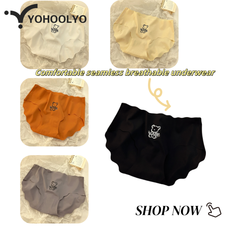 YOHOOLYO Ice Silk Seamless Panties For Women Pure Cotton Antibacterial Crotch Mid-waist New ...
