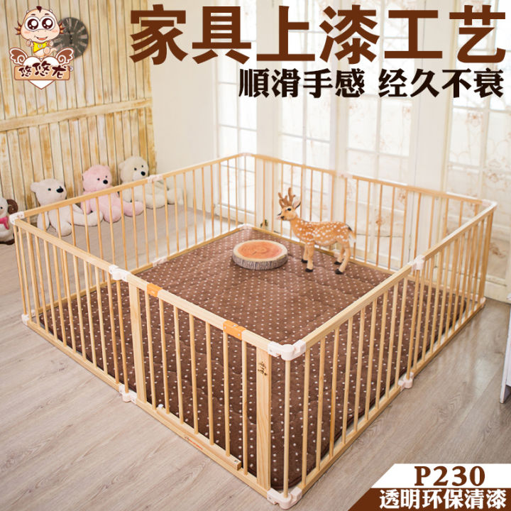 Long white paint folding baby playpen baby crawling toddler solid wood ...