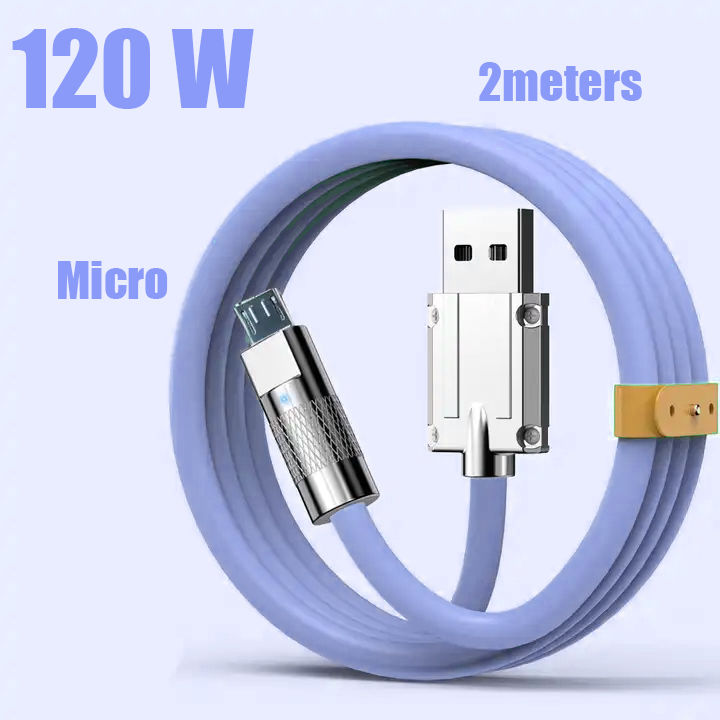 120W 6A Super Fast Android Charger Zinc Alloy Liquid Silicone Cable Fast Charging USB Cable ...